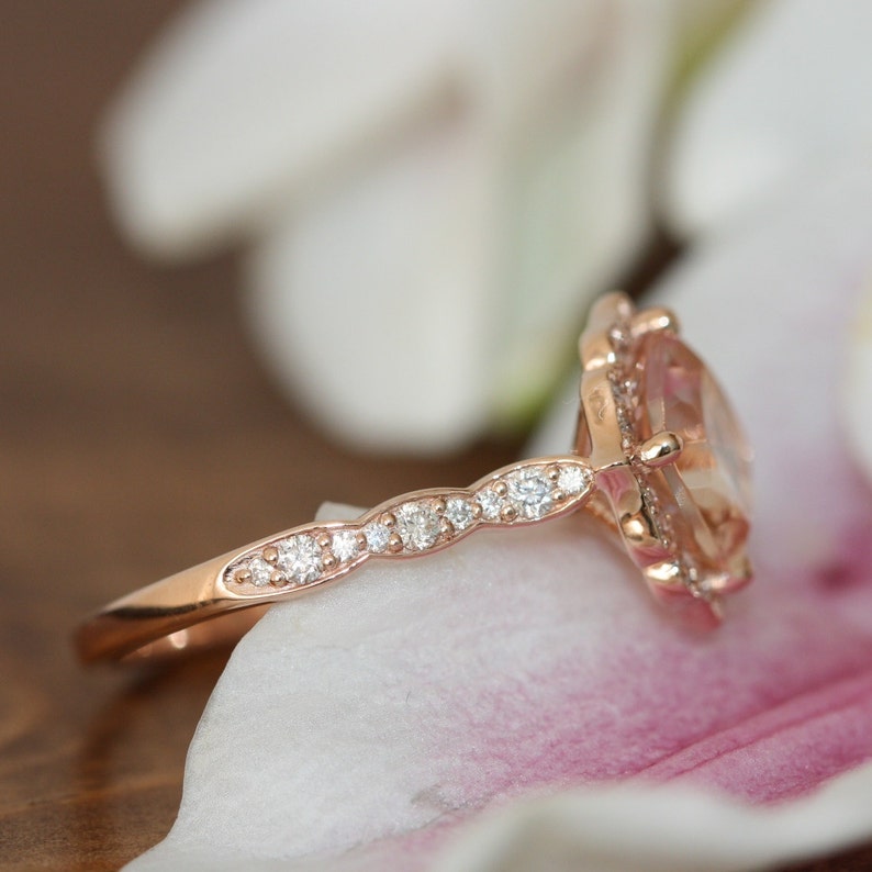14k Rose Gold Vintage Floral Morganite Engagement Ring - Etsy