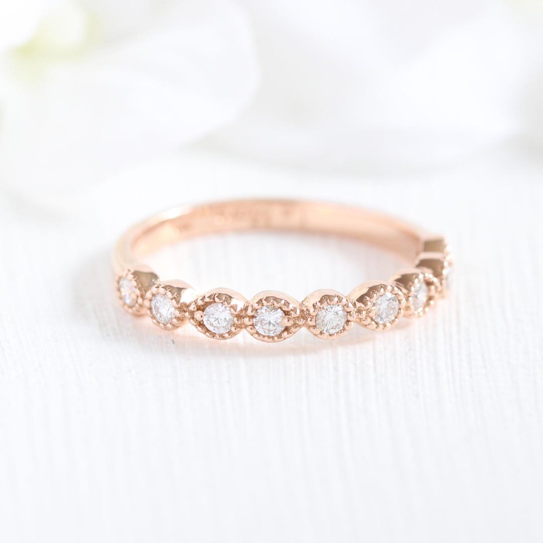 Vintage Style Diamond Band in 14k Rose Gold Milgrain Band, Half ...
