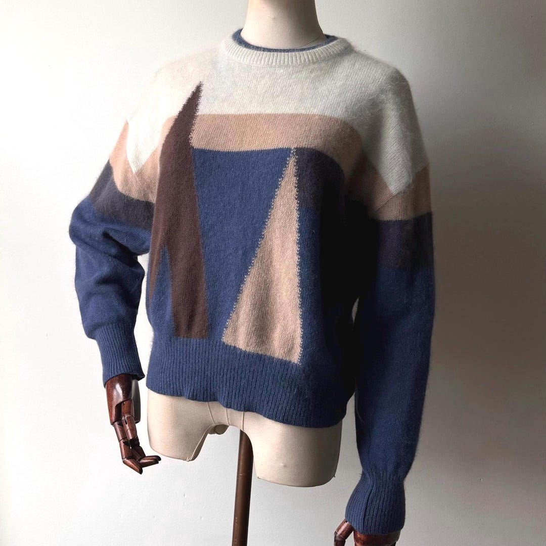 1980’s BASLER Geomertric Angora & Wool Mix Knit Jumper Sweater ...