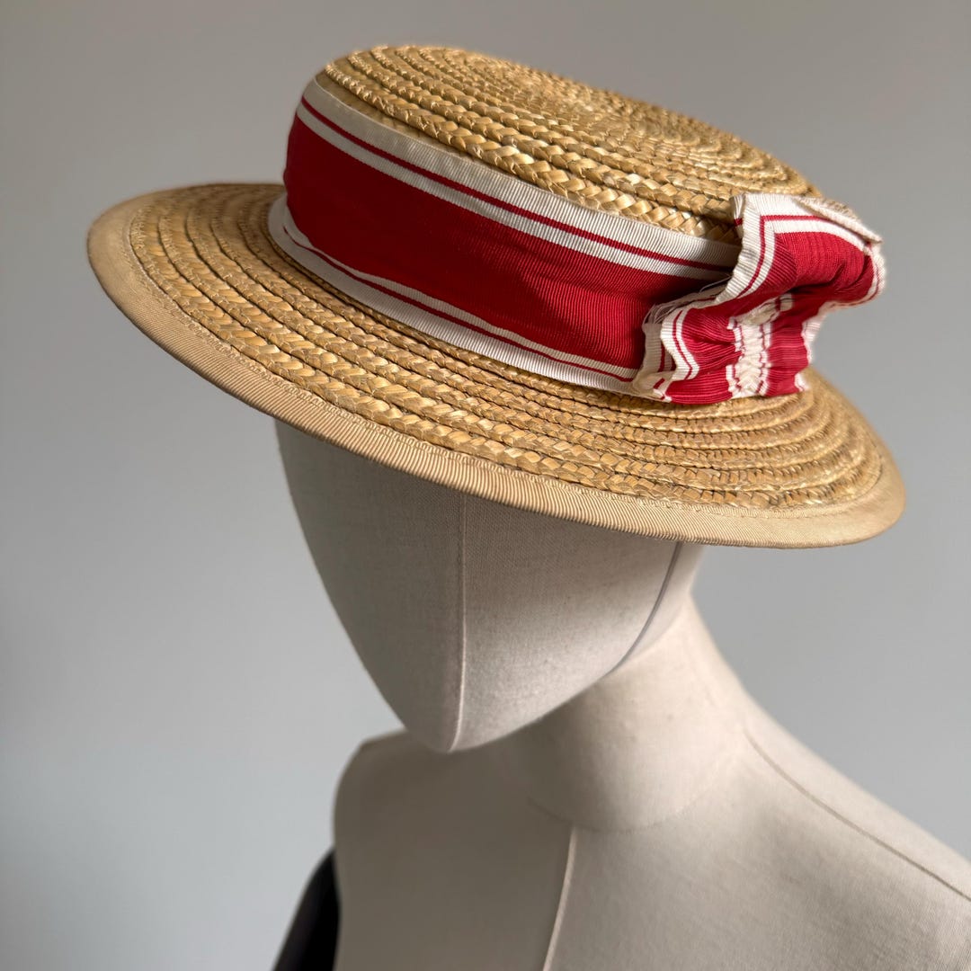 Cute 1970s Straw BOATER Style Hat School Girl Boy Great Gatsby Costume ...