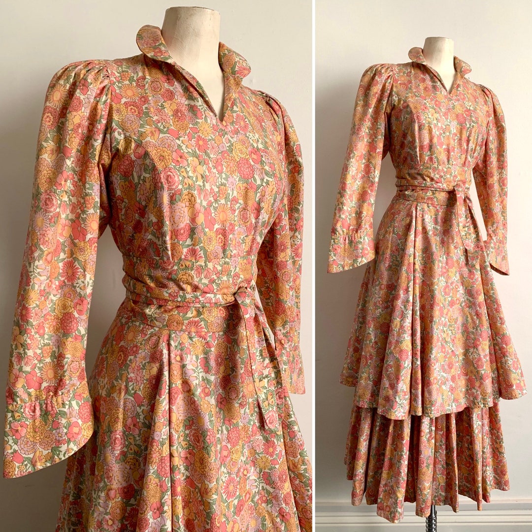 Vintage 1970’s “droopy & Browns” Peach Pink Floral Double Layer Cotton ...