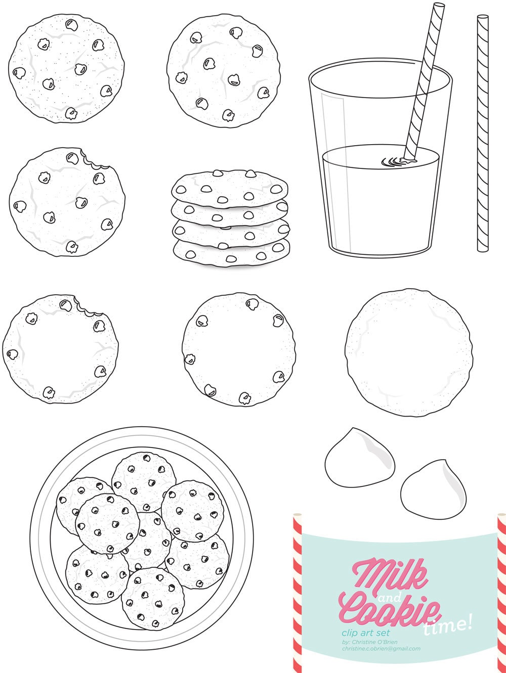 Milk and Cookie Time Clip Art Set - Etsy