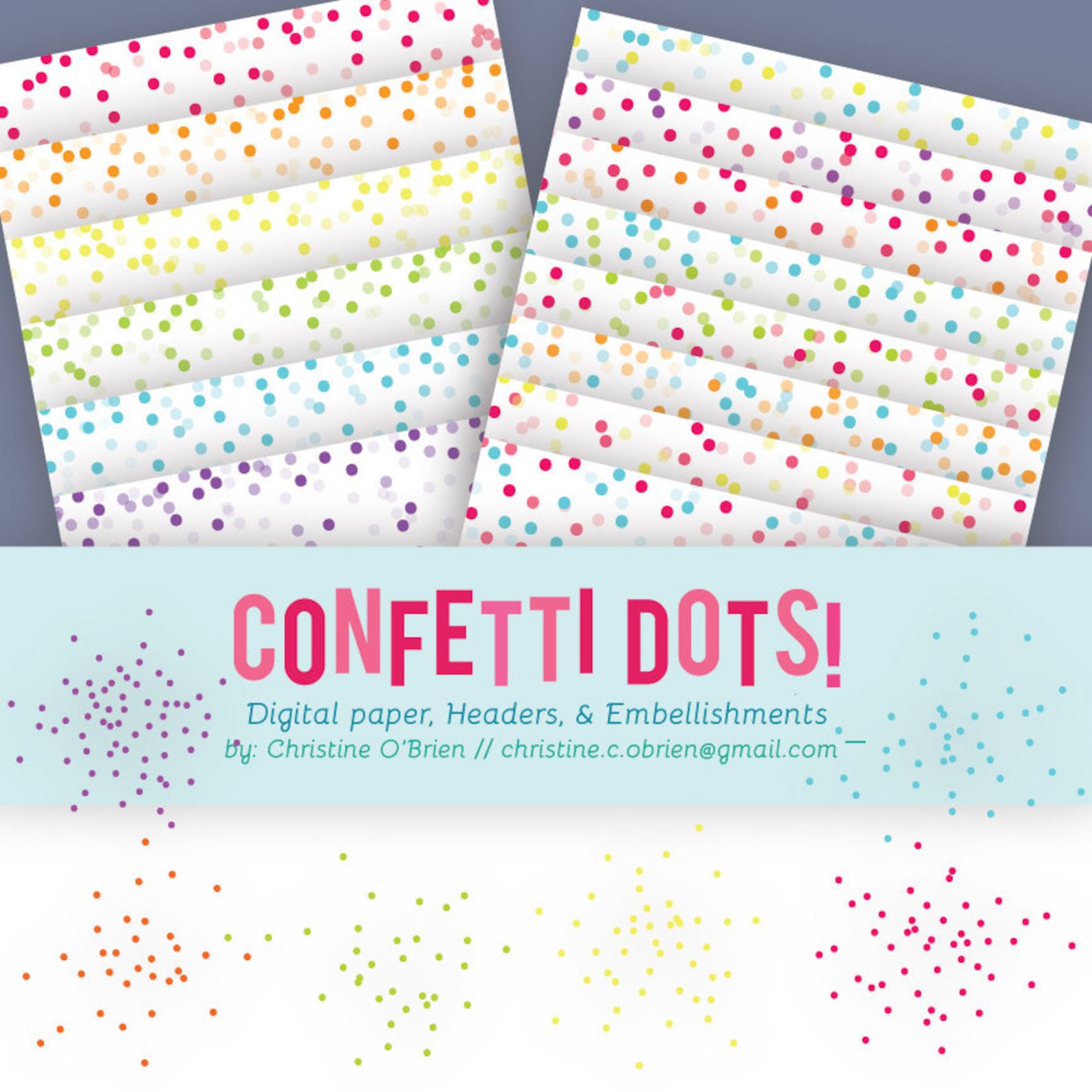 Confetti Dots! Digital Paper, Headers, and Clip Art Embellishments Set ...