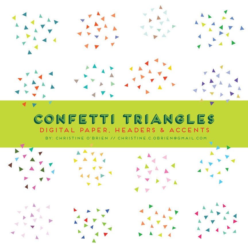 Confetti Triangles Digital Background / Paper, Headers, and Accents Set ...