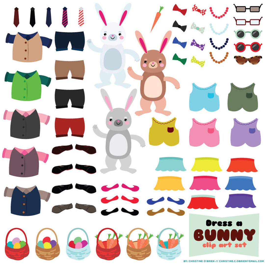 Dress a Bunny Clip Art Set - Etsy