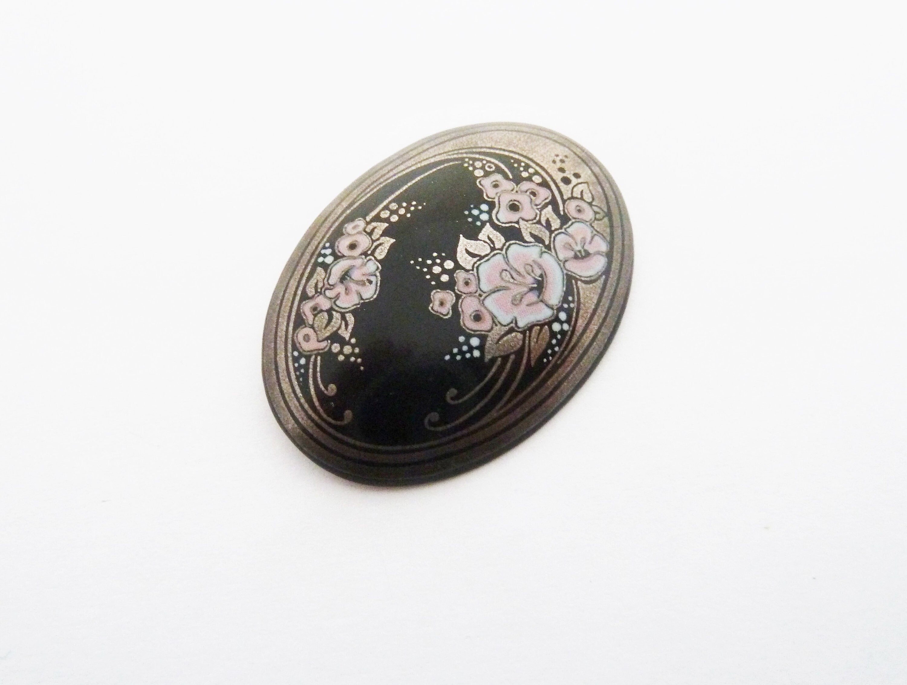 Vintage Michaela Frey Oval Enamel Brooch with Flower Design | Etsy