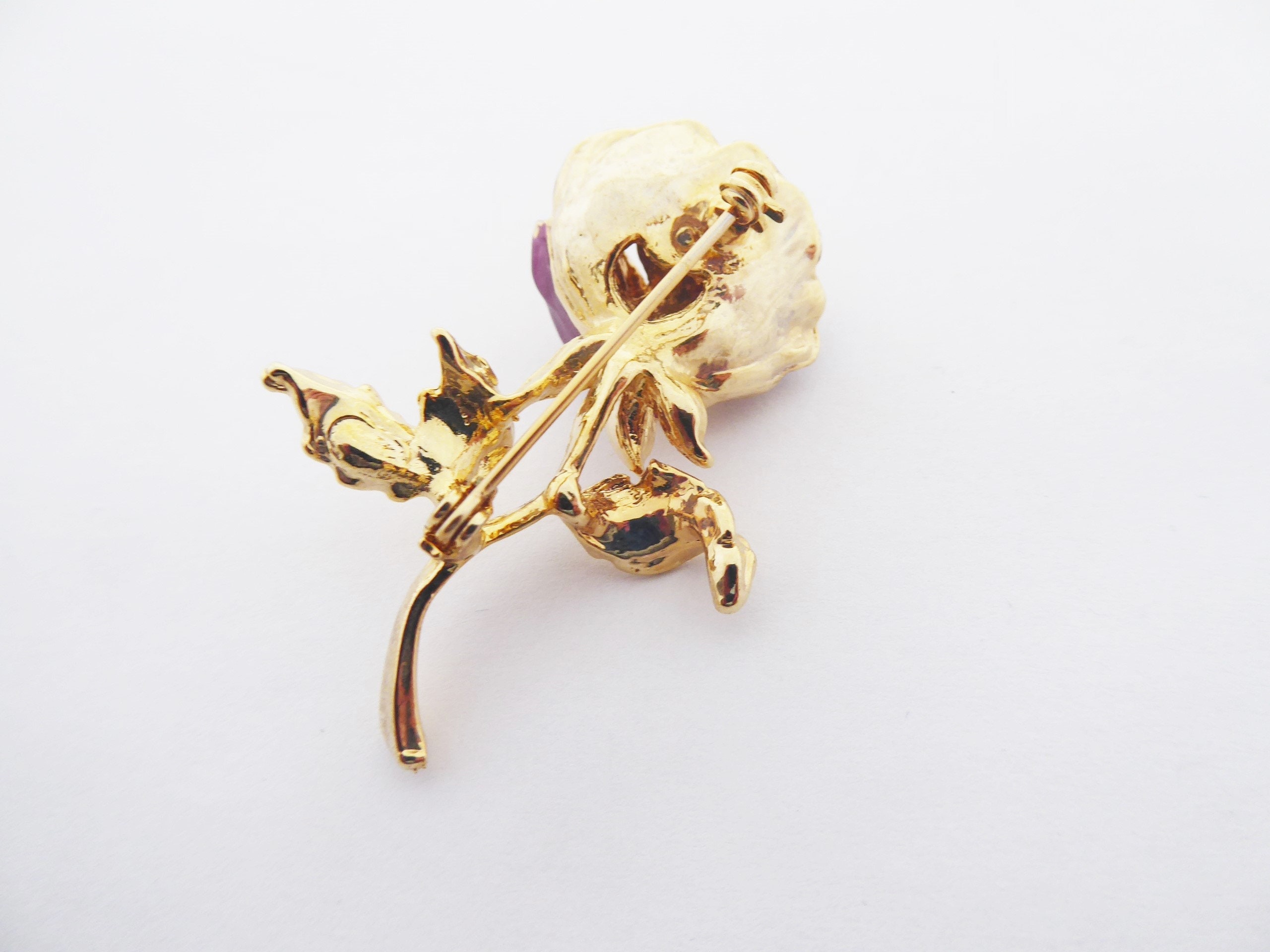 Vintage Rodney Holman Gold Plated Rose Brooch With Pink Purple - Etsy UK