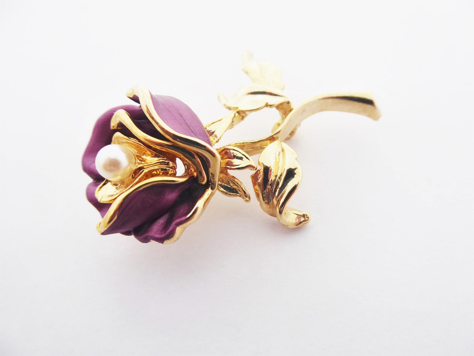 Vintage Rodney Holman Gold Plated Rose Brooch With Pink Purple - Etsy UK