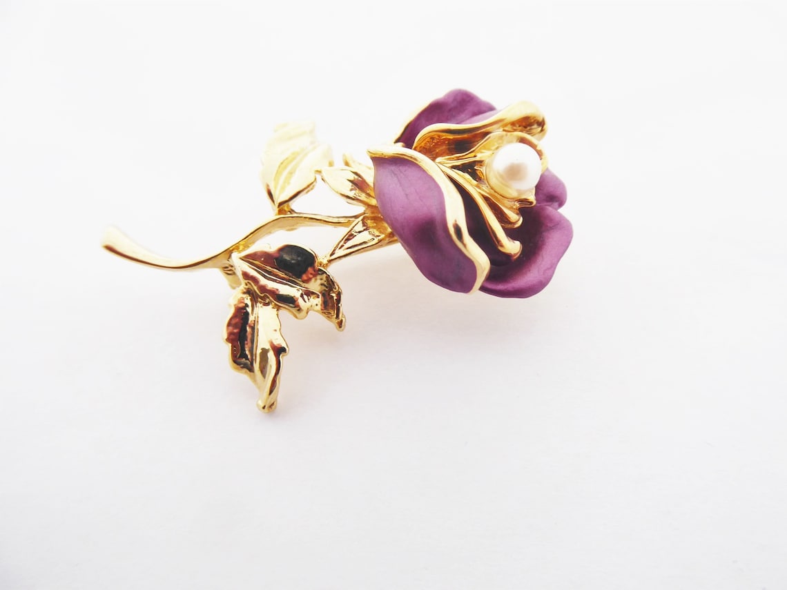 Vintage Rodney Holman Gold Plated Rose Brooch With Pink Purple - Etsy UK