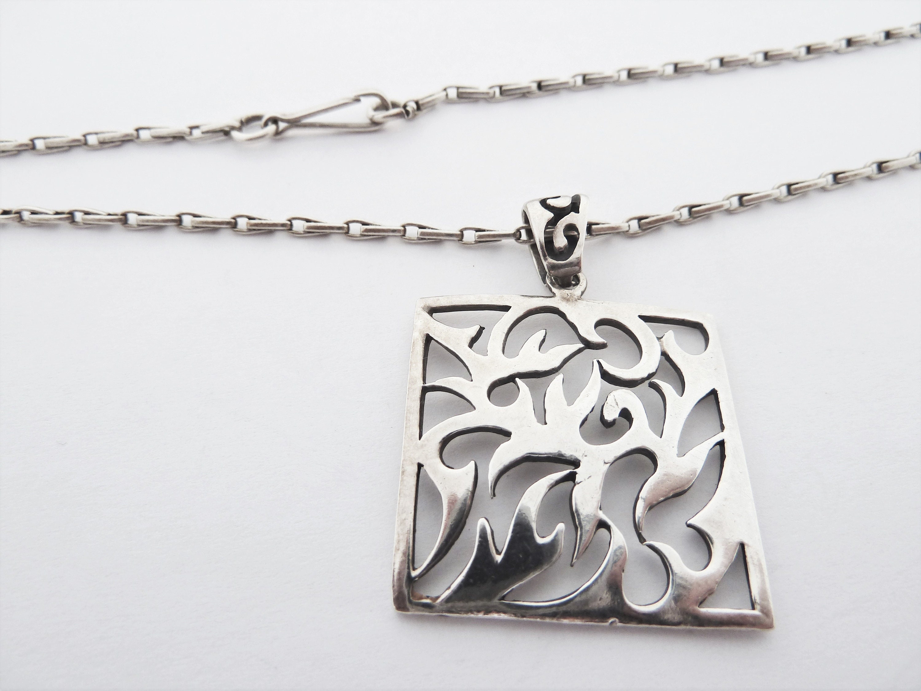 Vintage Sterling Silver Square Open Work Pendant With Swirling - Etsy UK
