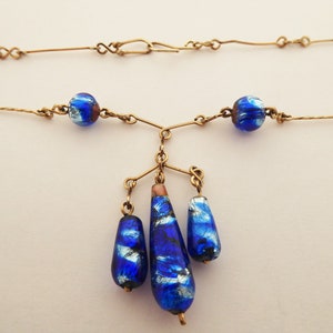 Vintage Art Deco Era Blue Foiled Glass and Rolled Gold Link Dropper ...