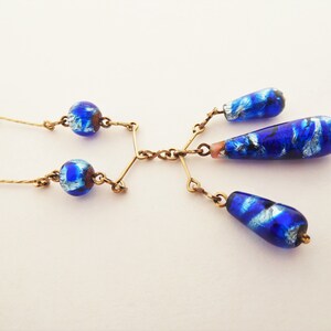 Vintage Art Deco Era Blue Foiled Glass and Rolled Gold Link Dropper ...