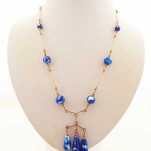 Vintage Art Deco Era Blue Foiled Glass and Rolled Gold Link Dropper ...