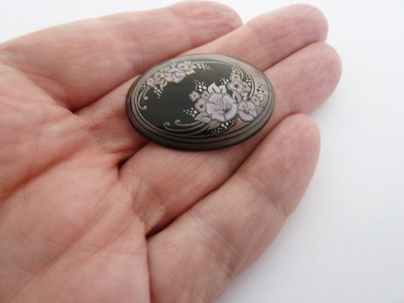 Vintage Michaela Frey Oval Enamel Brooch With Flower Design - Etsy