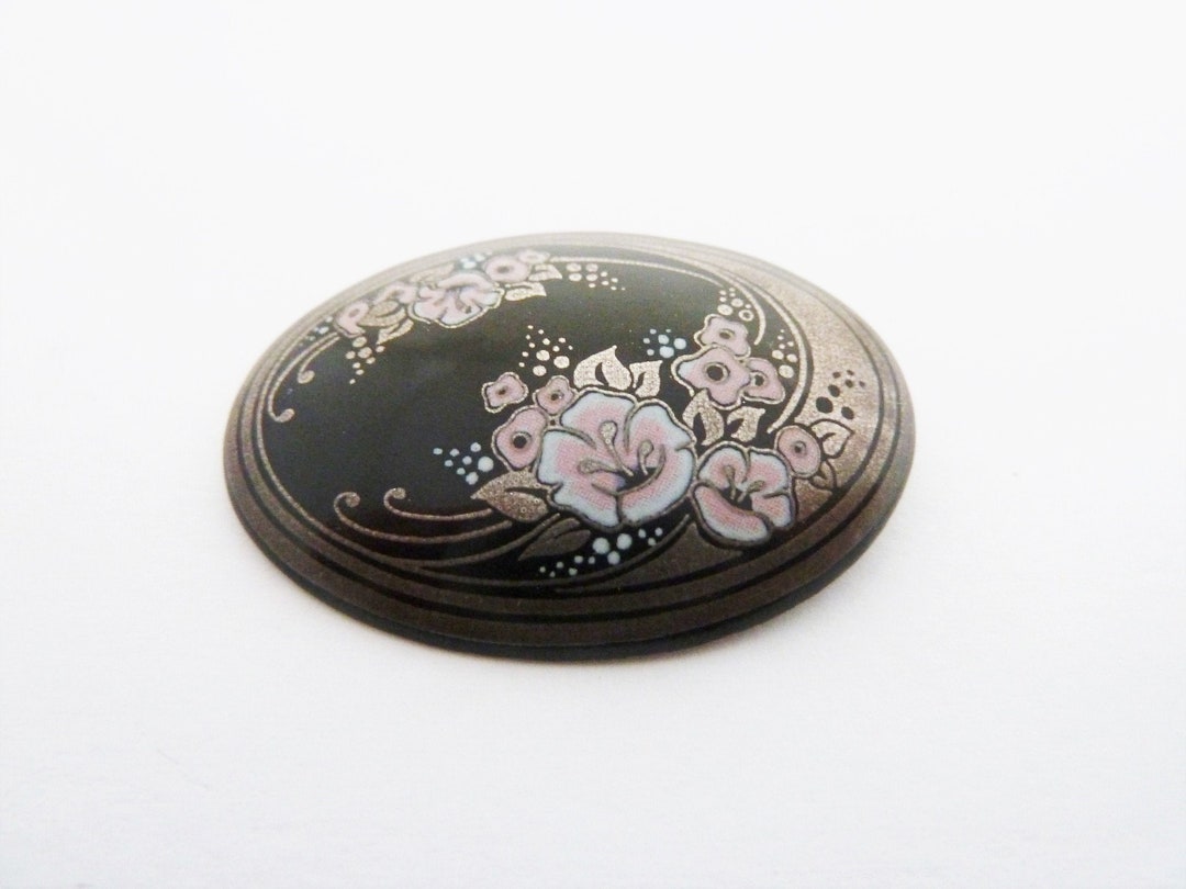Vintage Michaela Frey Oval Enamel Brooch With Flower Design Pink and ...