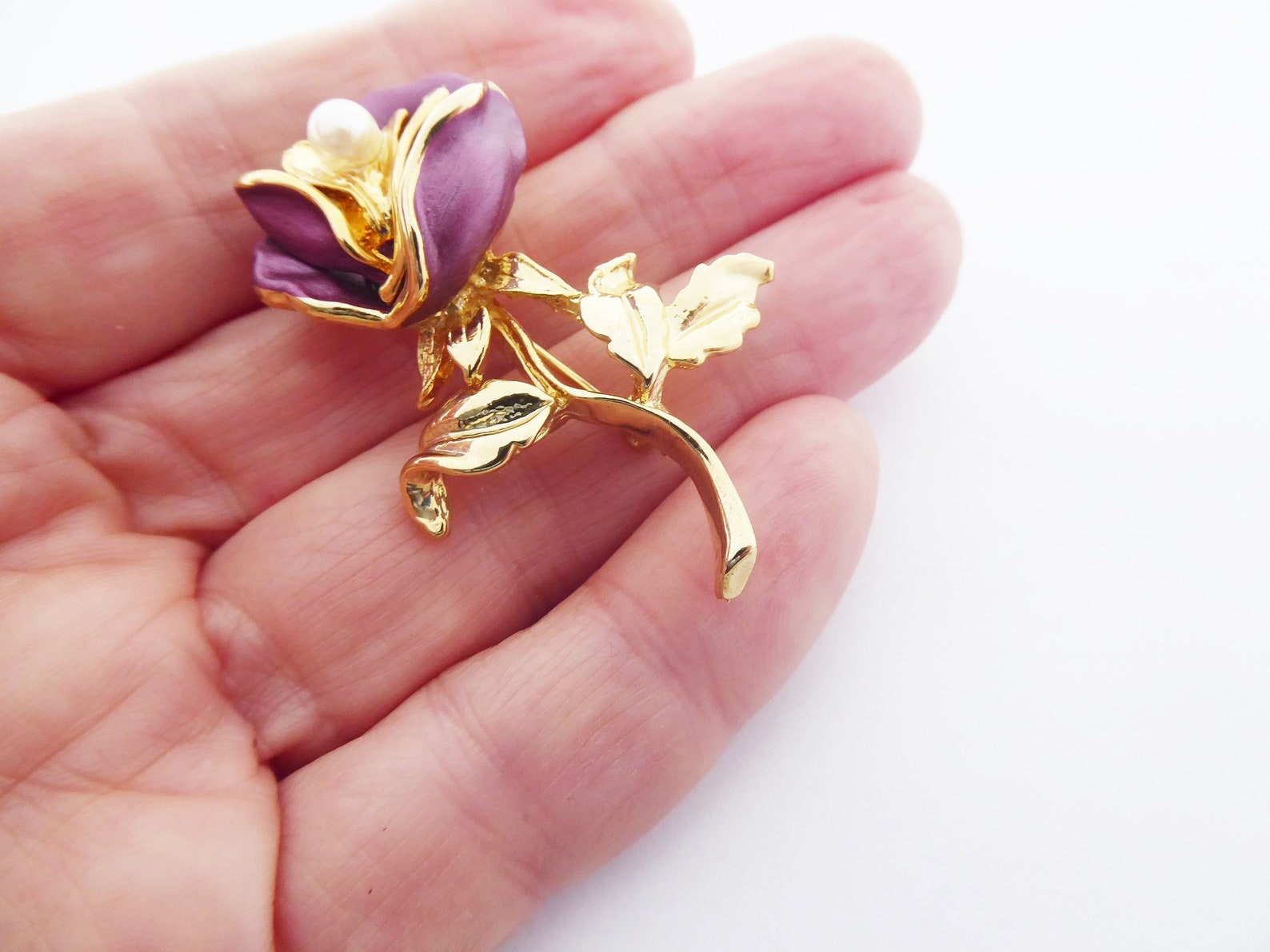 Vintage Rodney Holman Gold Plated Rose Brooch With Pink Purple - Etsy UK