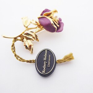Vintage Rodney Holman Gold Plated Rose Brooch With Pink Purple Enamel ...