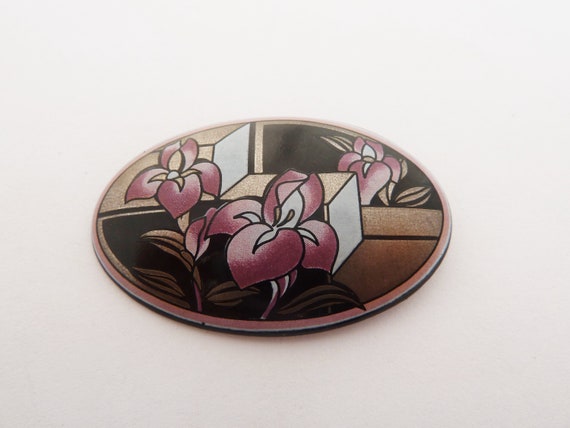 Vintage Michaela Frey Oval Enamel Brooch with Pink an… - Gem
