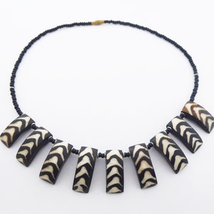 Vintage African Hand Made Batik Bone Short Bib Panel Necklace - Etsy