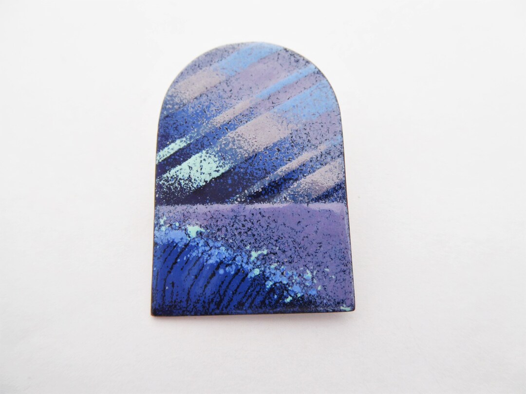 Vintage Arch Shaped Enamel on Copper Brooch With Abstract Hand - Etsy