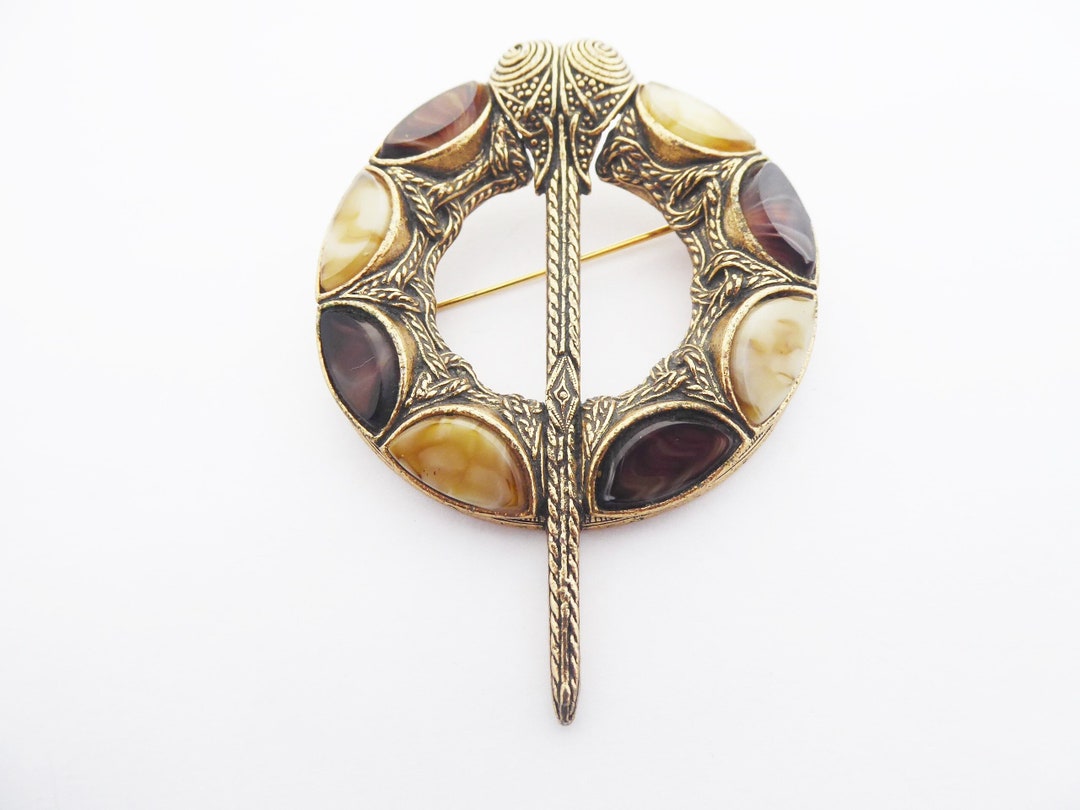 Vintage Miracle Celtic Penannular Style Antiqued Gold Tone Brooch With ...
