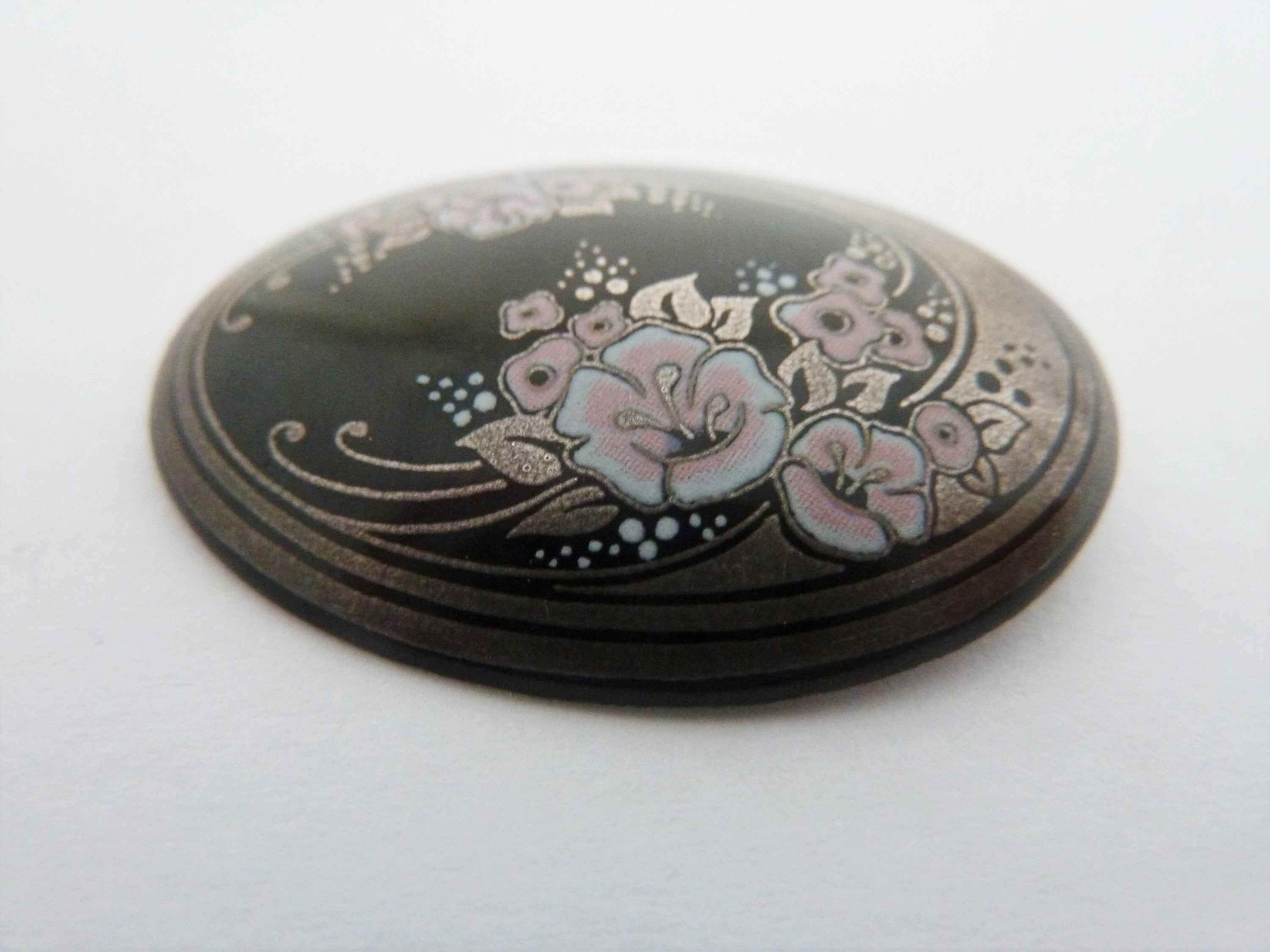 Vintage Michaela Frey Oval Enamel Brooch with Flower Design | Etsy