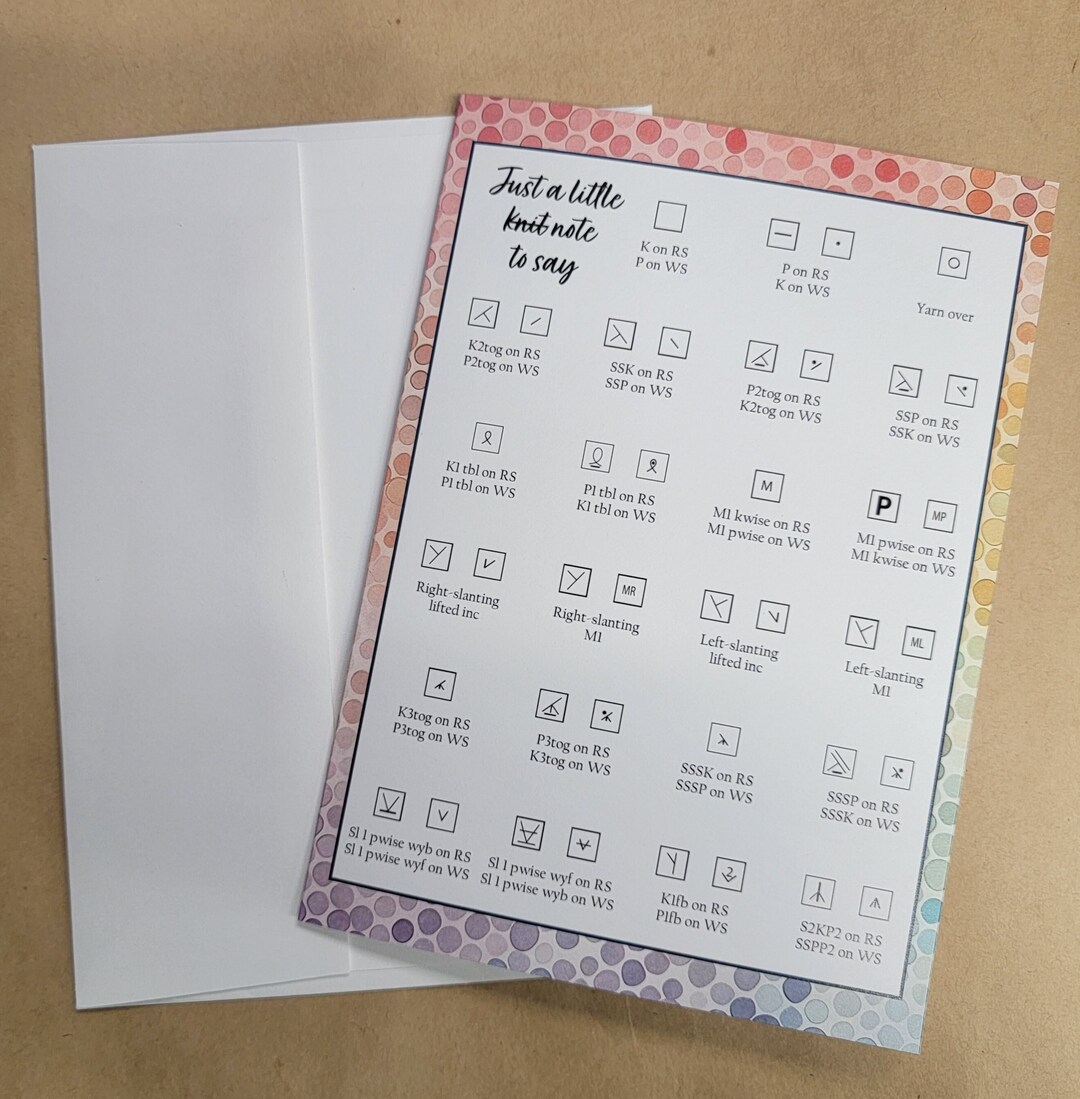 Greeting Card for Knitter - Knit Chart Symbols Friendship Notecard With ...