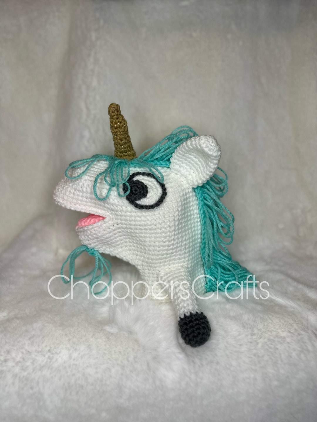 Handmade Crochet Blue Unicorn Horse Unihorse Horse Unigoat Goat Puppet ...