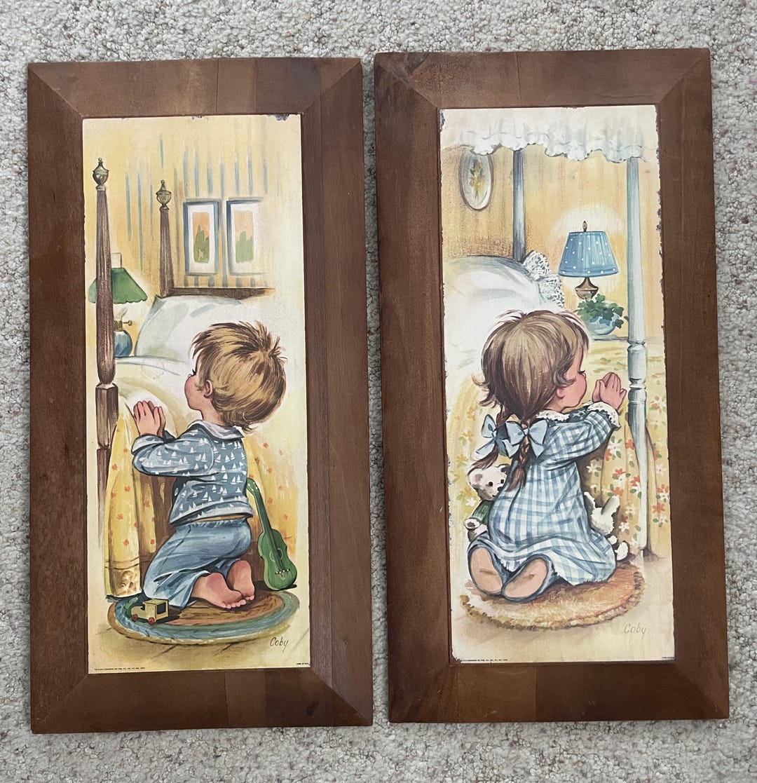Vintage Praying Boy & Girl Wooden Wall Art Coby 1979 Pair Bedtime ...