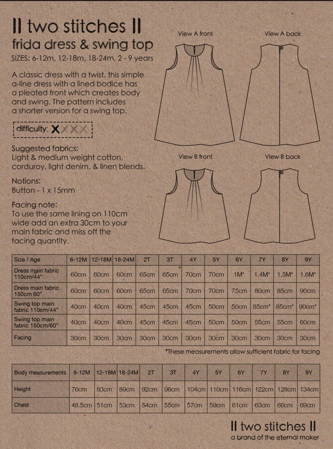 Frida Dress and Swing Top PDF Two Stitches Patterns - Etsy