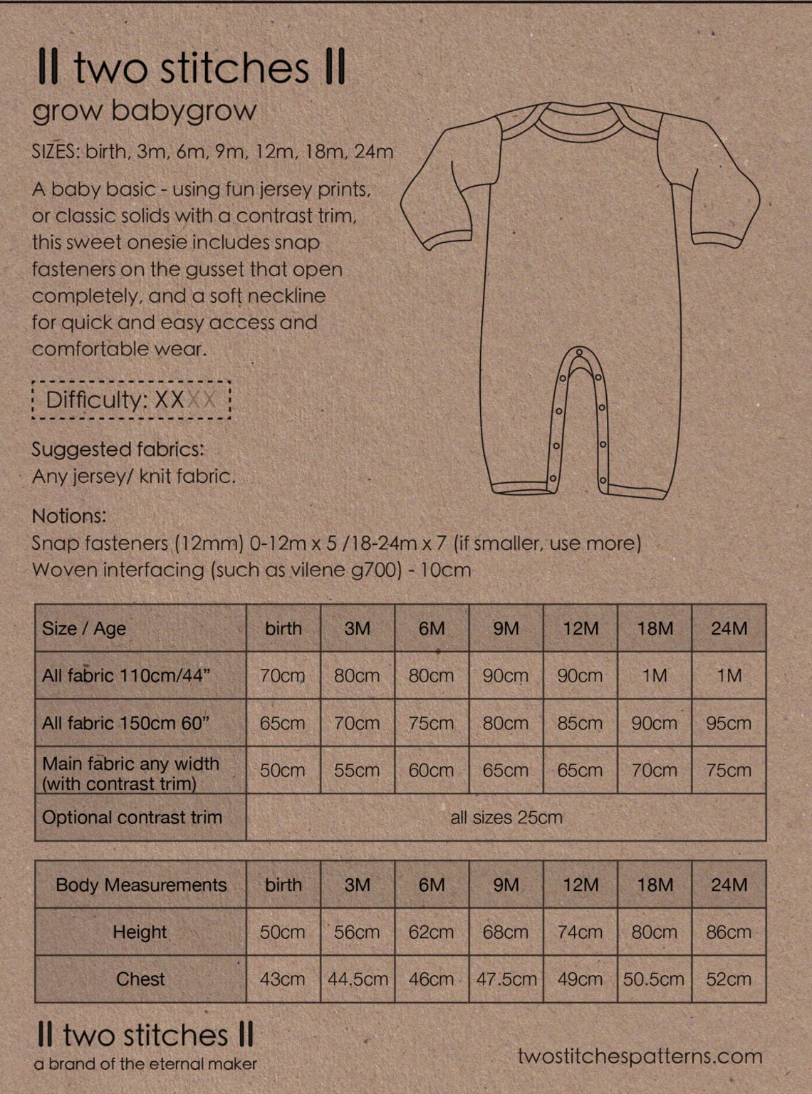 Grow Babygrow Two Stitches Patterns PDF - Etsy