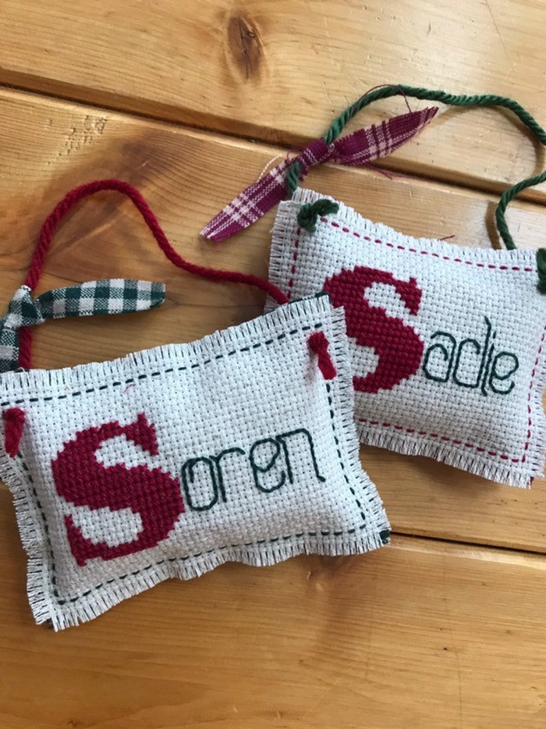 Personalized Child's Name, Family Name, Cross Stitch Christmas Ornament ...