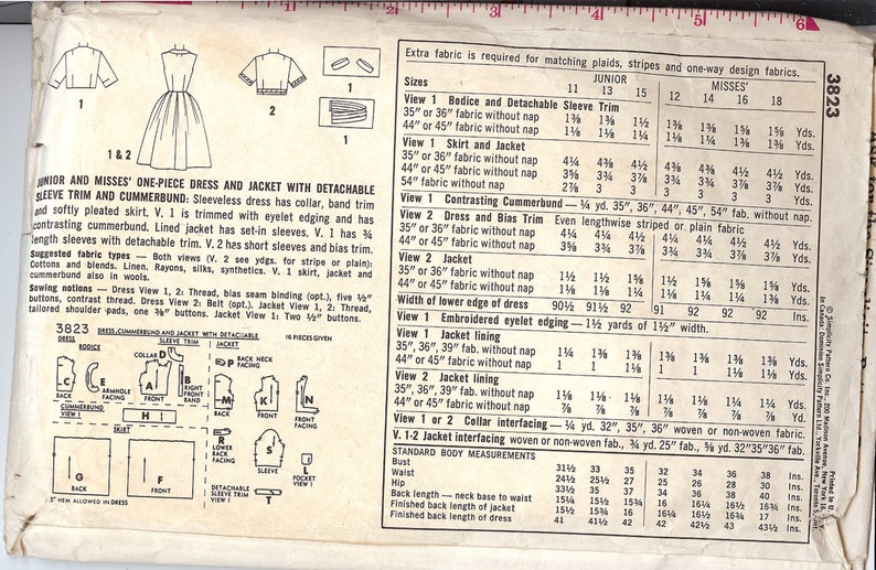 Simplicity 3823 Sewing Pattern 1940's One Piece Dress and Jacket With ...