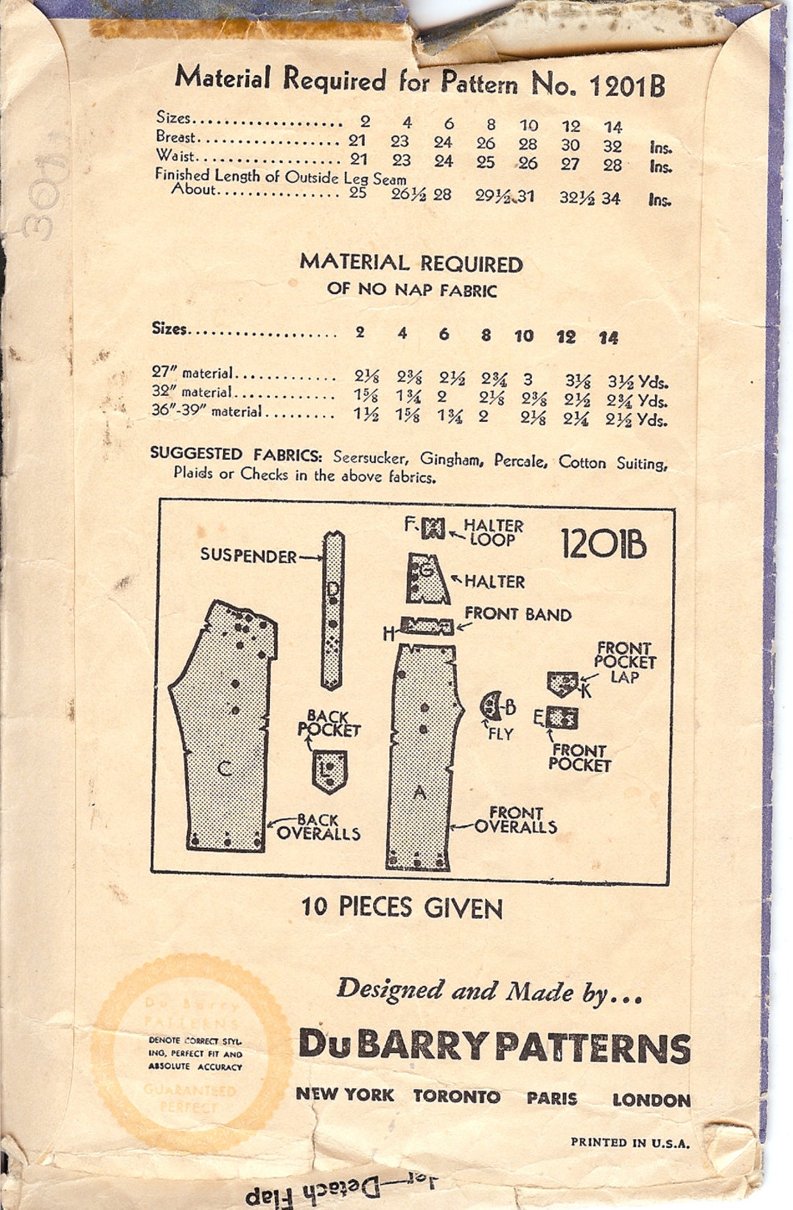 Rare Du Barry 1201B Sewing Pattern 1930's Children Overalls ID524 - Etsy