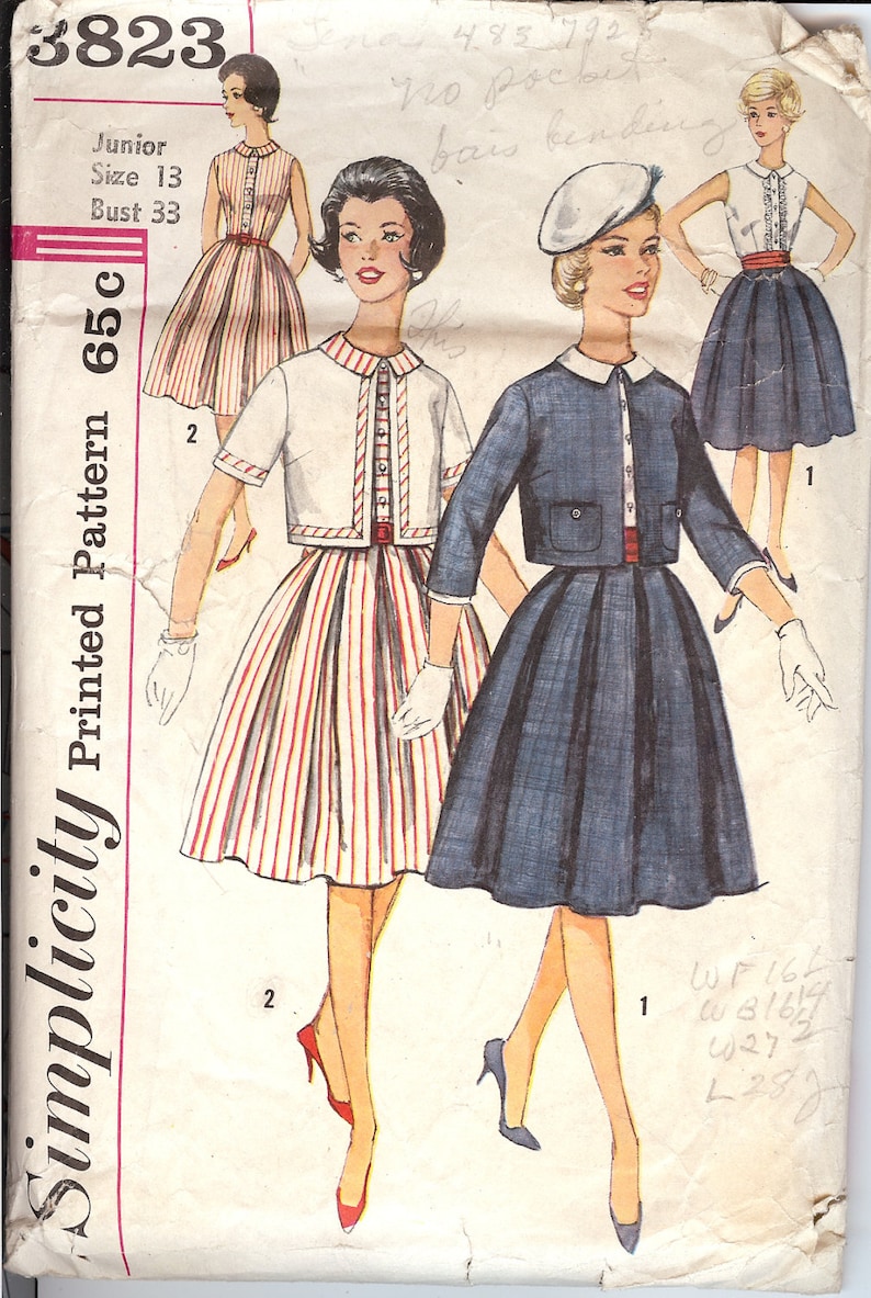 Simplicity 3823 Sewing Pattern 1940's One Piece Dress and Jacket With ...