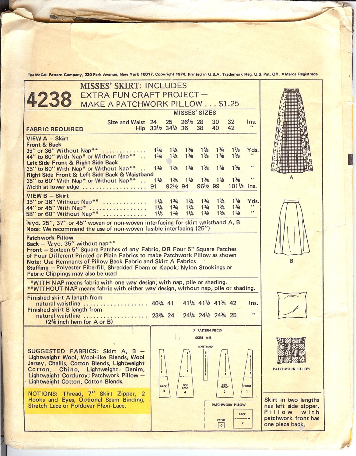 Mccall's 4238 Skirt Sewing Pattern ID14 - Etsy