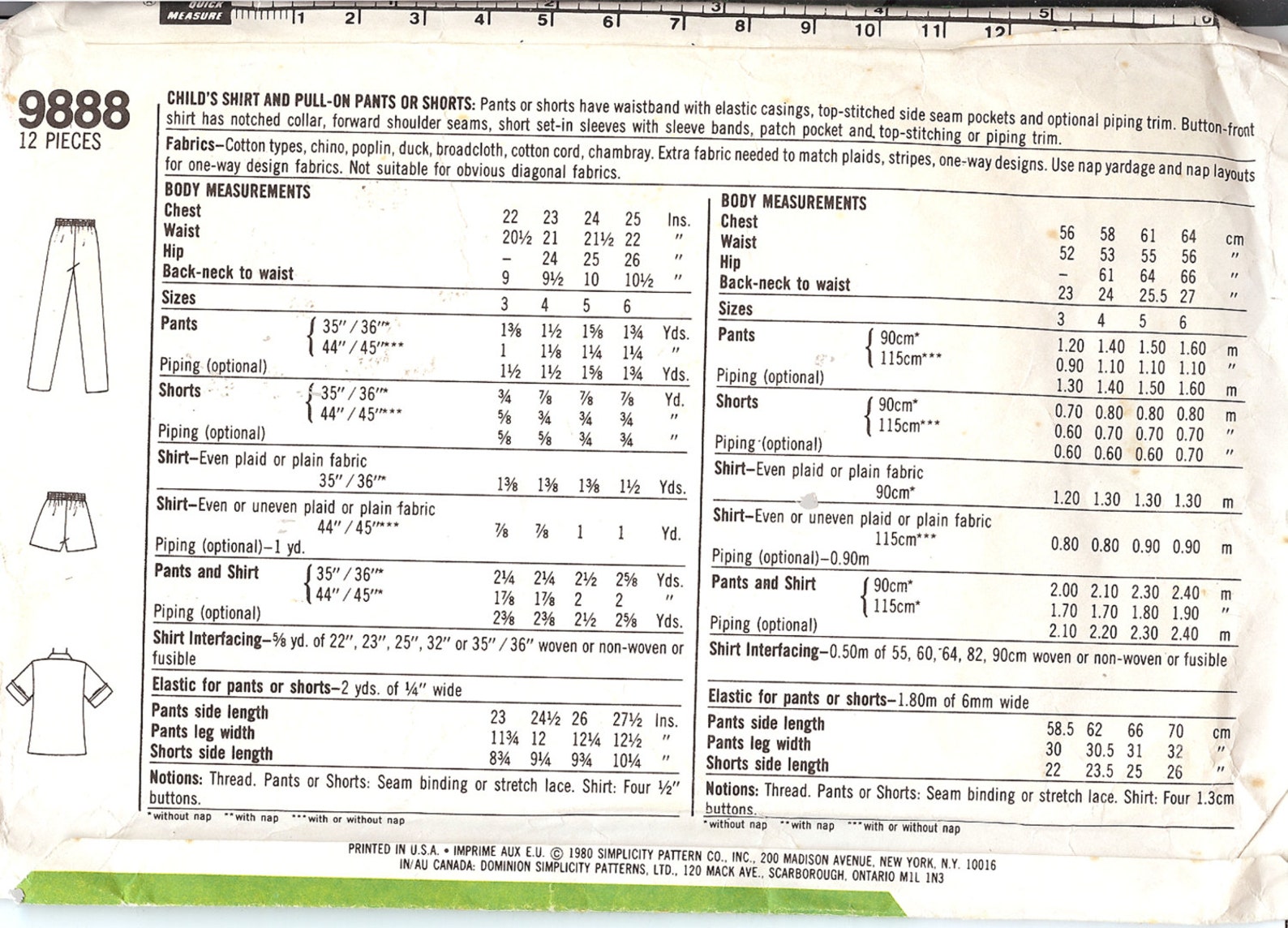 Simplicity 9888 Child's Shirt and Pull-on Pants or Shorts ID226 - Etsy