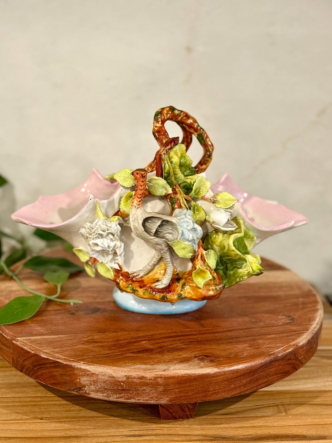 19th Century French Porcelain Hand Painted Barbotine Flower Basket With ...