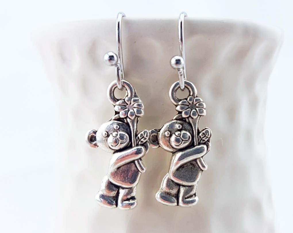 Teddybear Earrings - Teddy Bear Earrings - Silver Teddybear - Silver ...