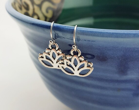 Lotus earrings Lotus jewelry silver Lotus earrings Yoga | Etsy