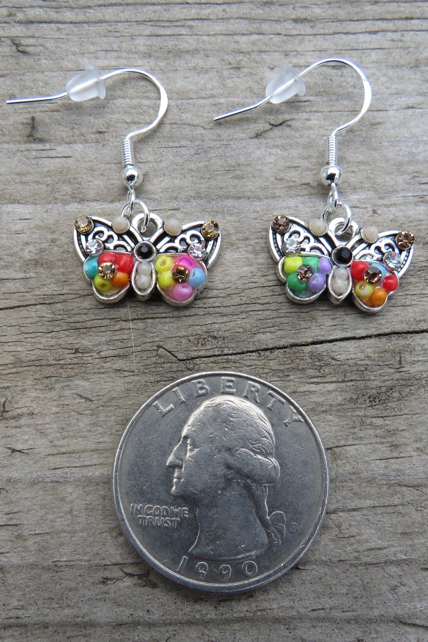 Sterling Silver Colorful Butterfly Earrings, Colorful Butterfly ...