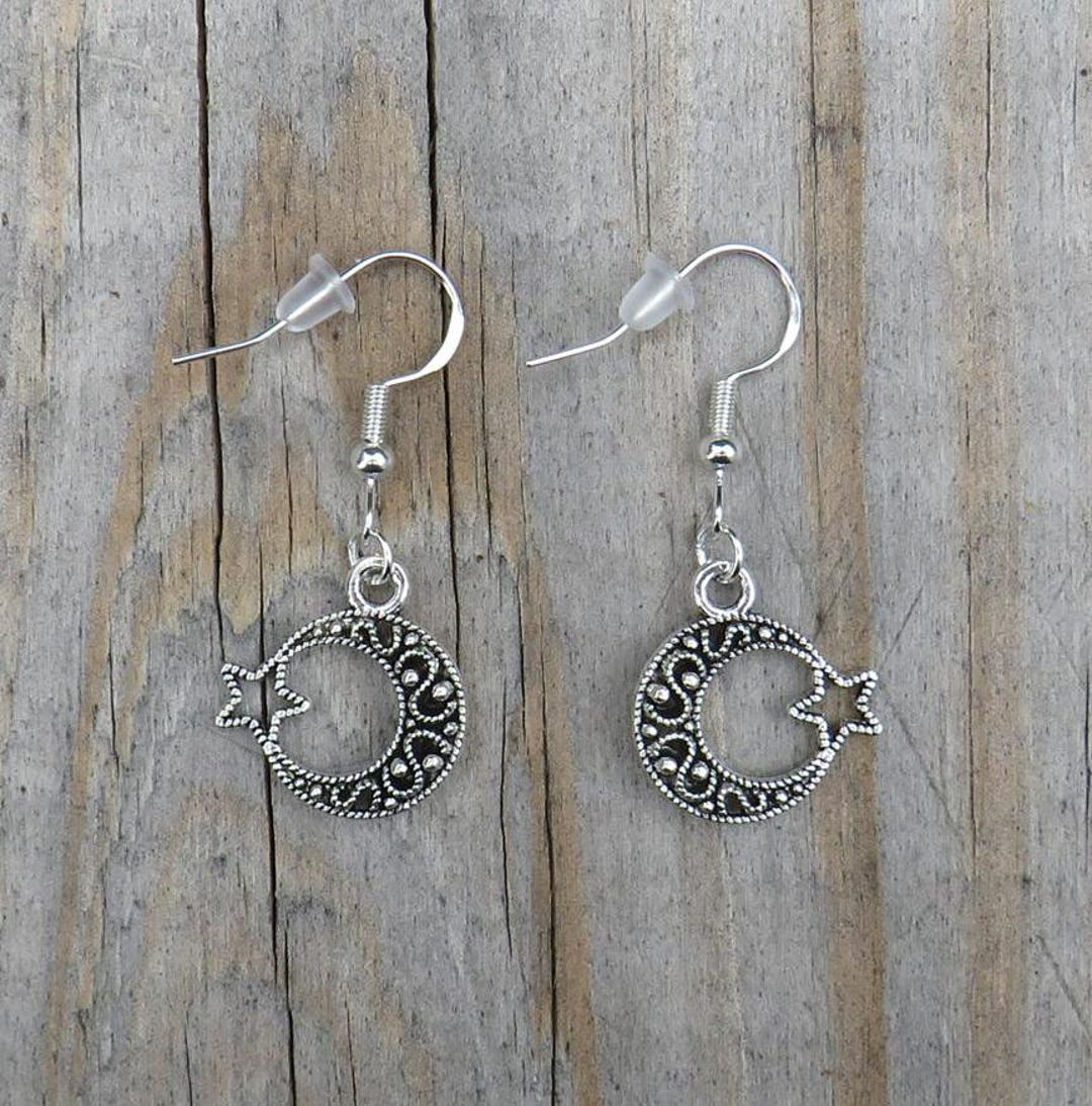 Sterling Silver Moon Star Earrings, Moon Earrings, Star Earrings ...
