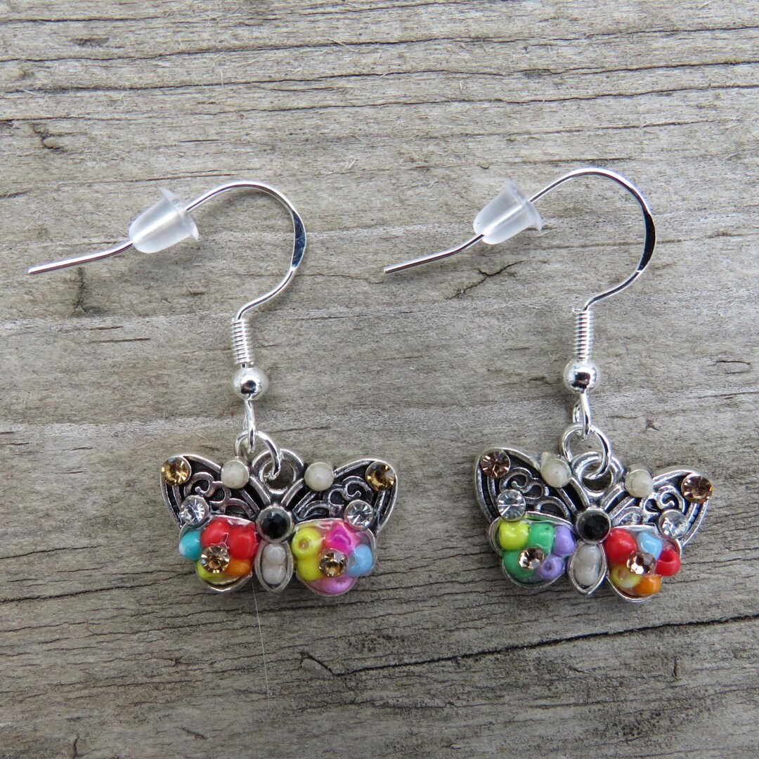 Sterling Silver Colorful Butterfly Earrings, Colorful Butterfly ...