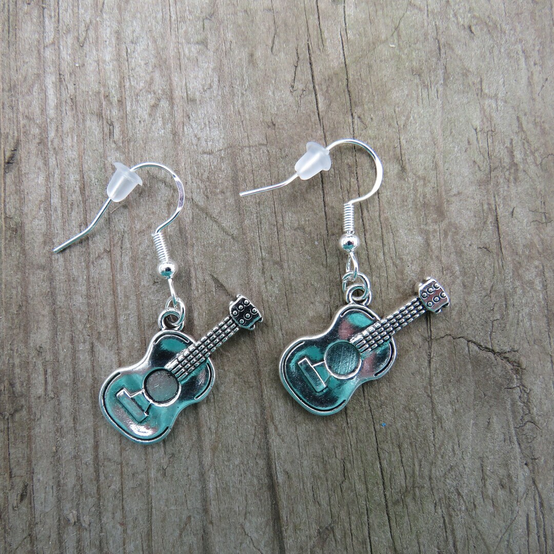 Sterling Silver Guitar Earrings, Guitar Earrings, Sterling Silver ...