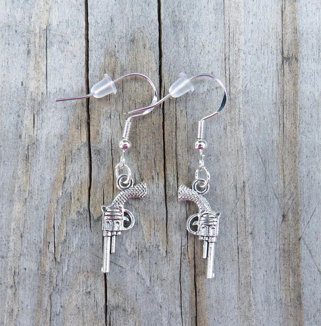Sterling Silver Revolver Gun Earrings, Revolver Earrings, Gun Earrings ...