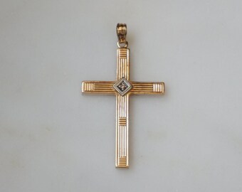 Art Deco Diamond Cross / Unisex Antique Estate C1930 10K Gold 0.01ct ...