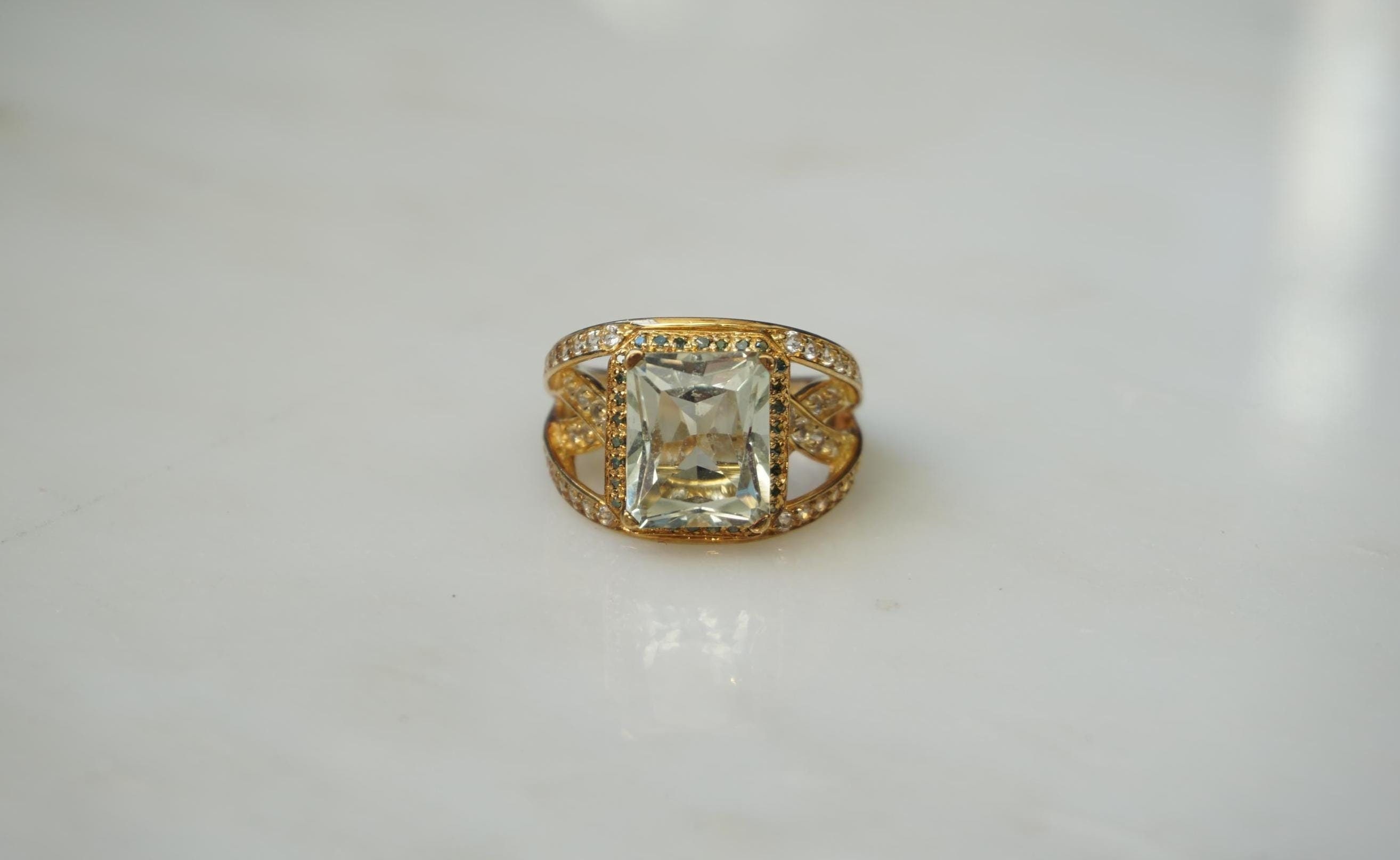 Radiant Green Amethyst Ring / Vintage Estate Gold Vermeil Sterling ...