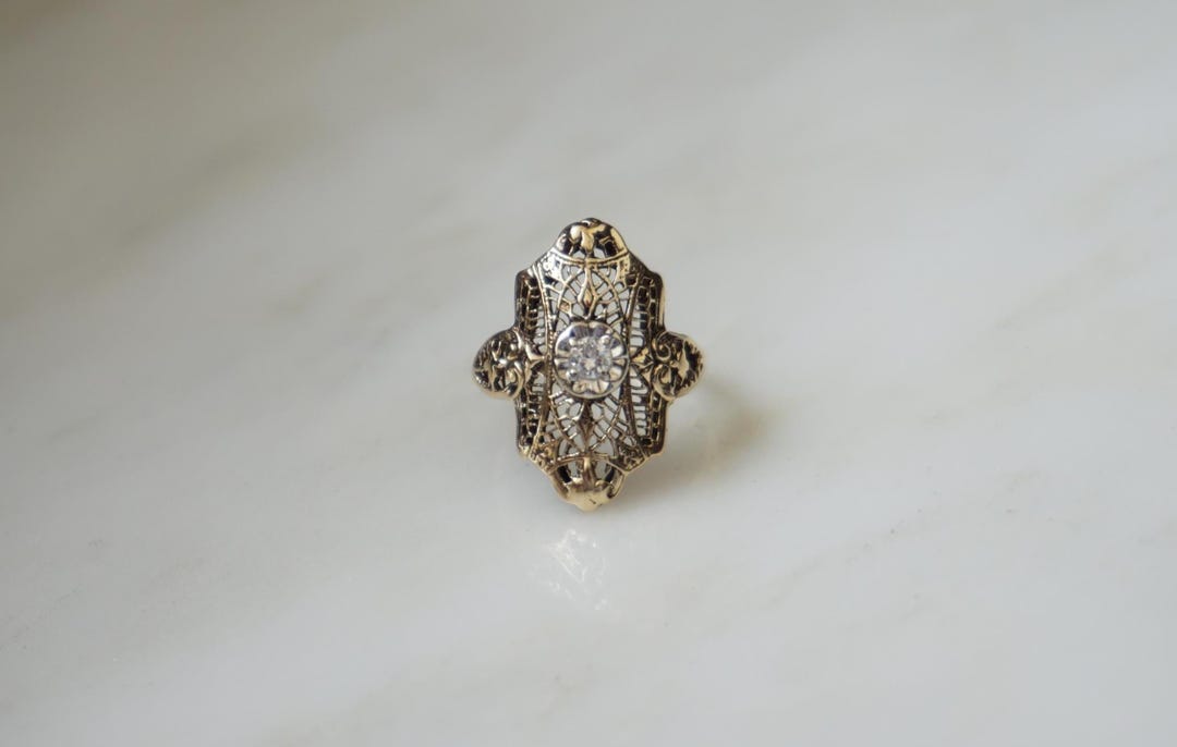 Diamond Shield Ring / Vintage Mid Century Estate C1960 10K Gold ...