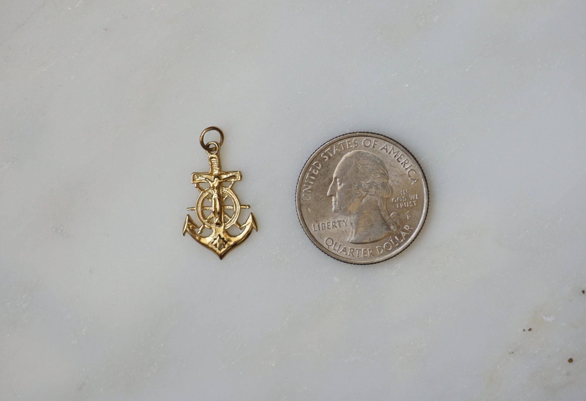 14K Gold Fisherman Cross Unisex Men s Vintage Estate 14K Gold Fisherman s Cross Nautical Crucifix Pendant Small Gold Fisherman Cross 1 Etsy
