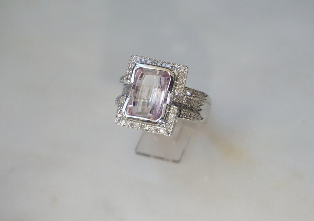 Pink-ice Kunzite Ring / Vintage Estate 14K White Gold 10.11TCW Kunzite ...